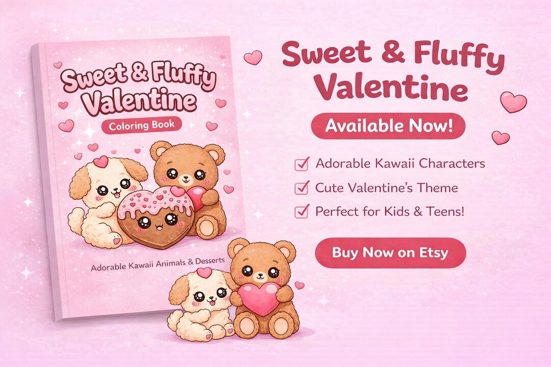 Valentine’s Day Coloring Book for Kids – Sweet & Fluffy Kawaii Animals ...