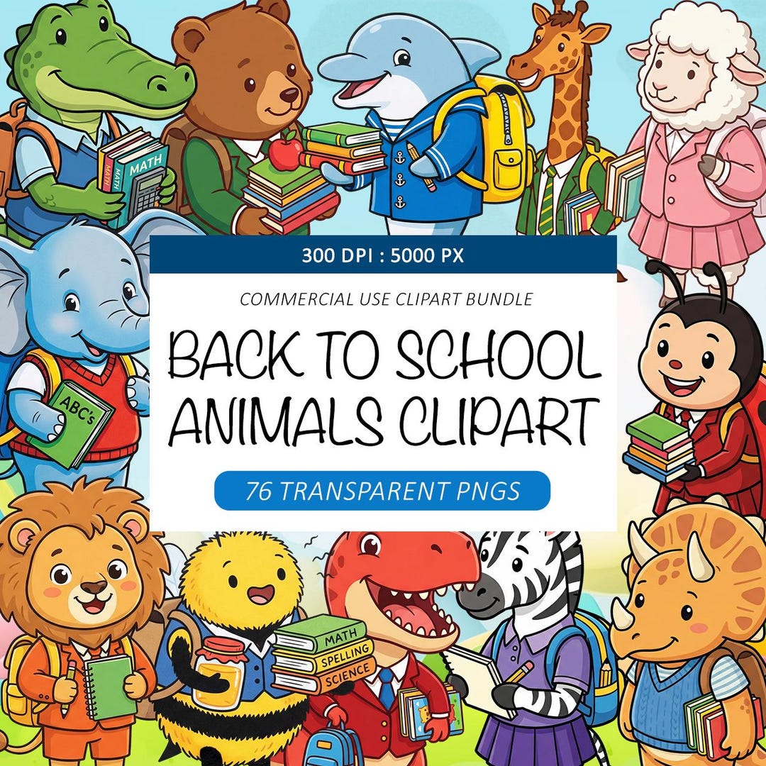 Back to School Animals Clipart | Teacher Classroom Decor (76+ PNG Files ...