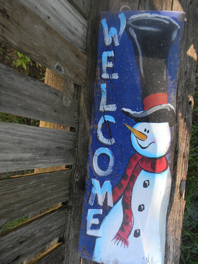 Snowman welcome wood sign hand painted front porch decor | Etsy