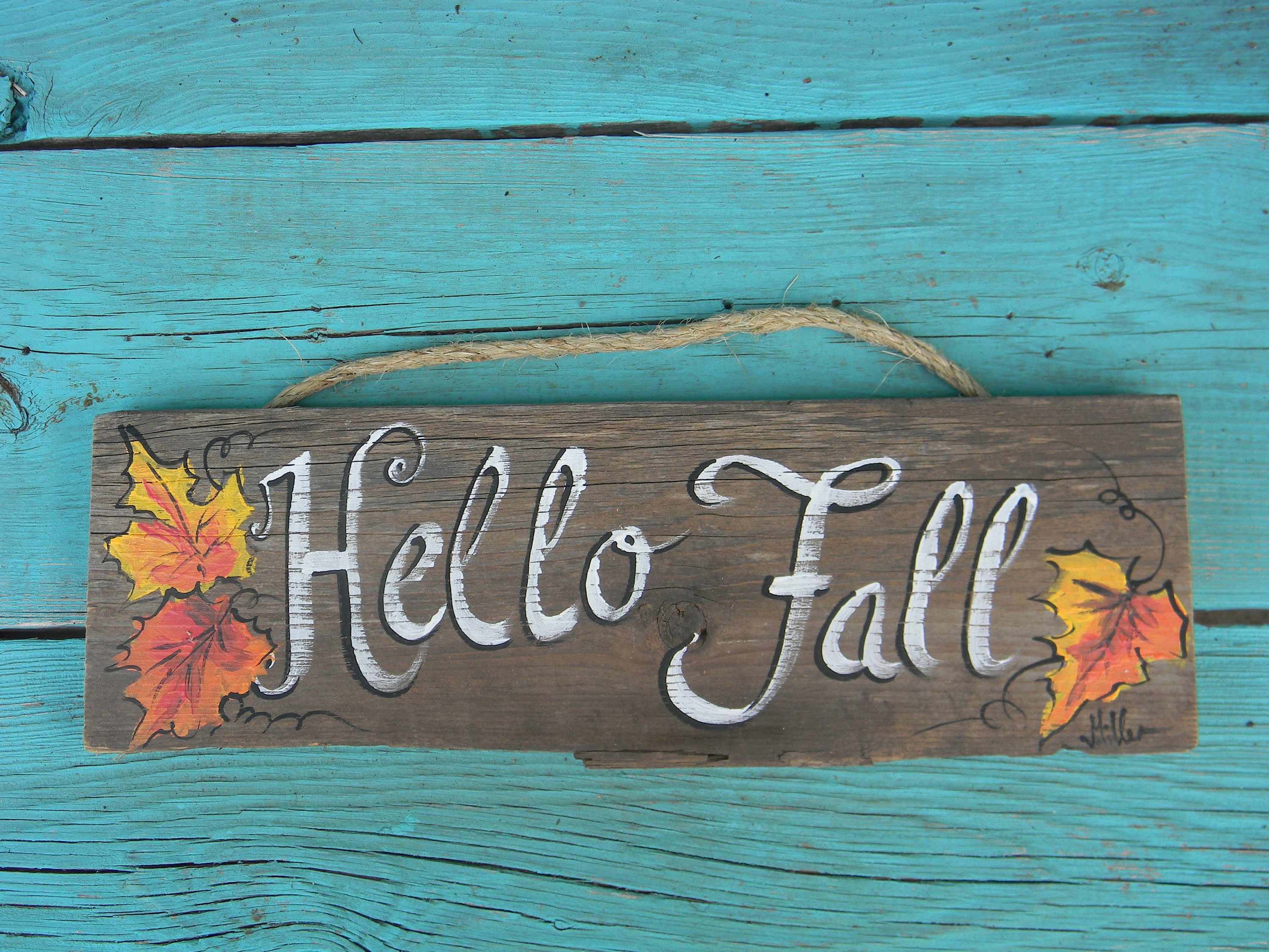 Hello Fall Reclaimed wood fenceFall leaves rope show your | Etsy