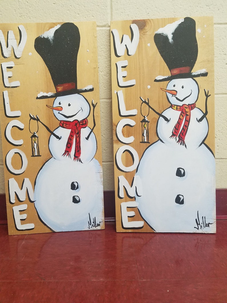 Hand Painted Snowman Welcome Sign: Rustic Christmas Porch Decor - Etsy