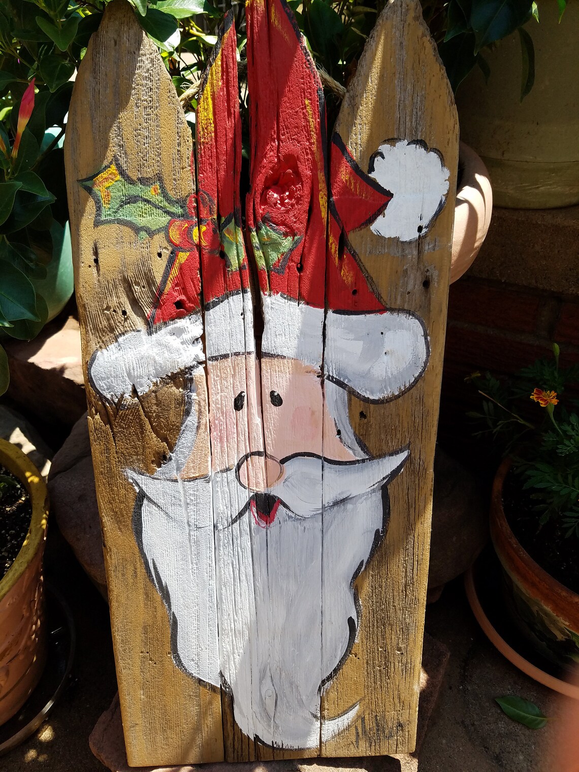 Rustic Santa Painted on Reclaimed Barnyard Fence Farmhouse | Etsy