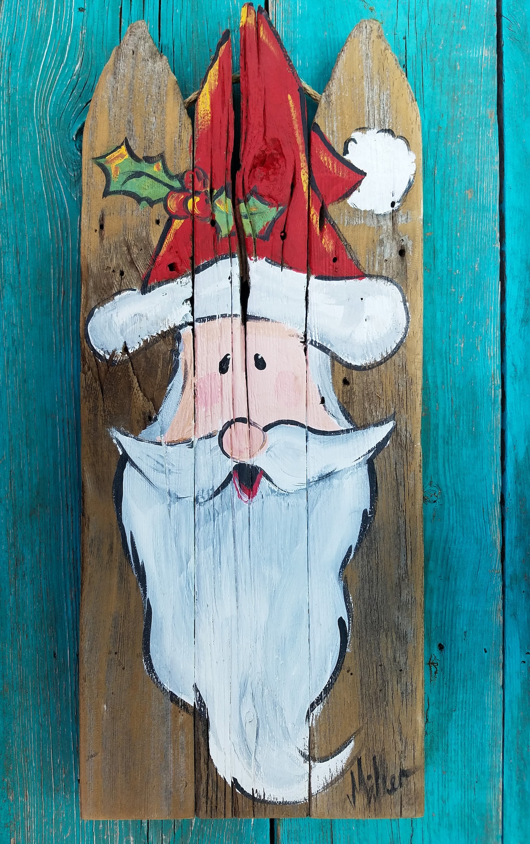 Rustic Santa Painted on Reclaimed Barnyard Fence Farmhouse Decor ...