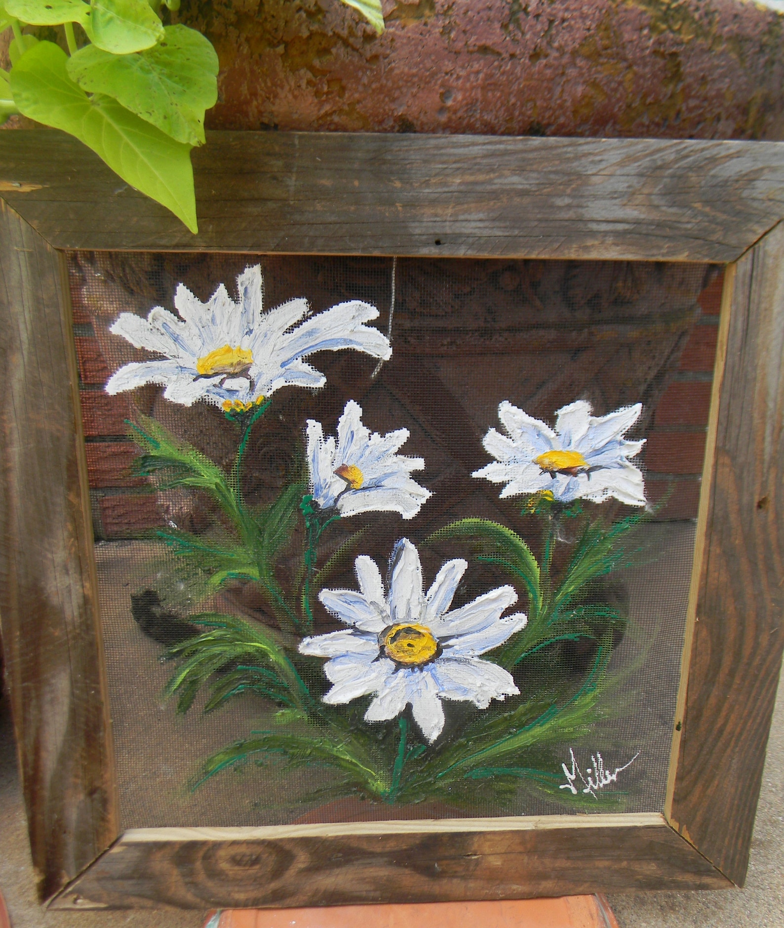 Daisies Window Screen Painting on Window Screen Reclaimed Wood - Etsy