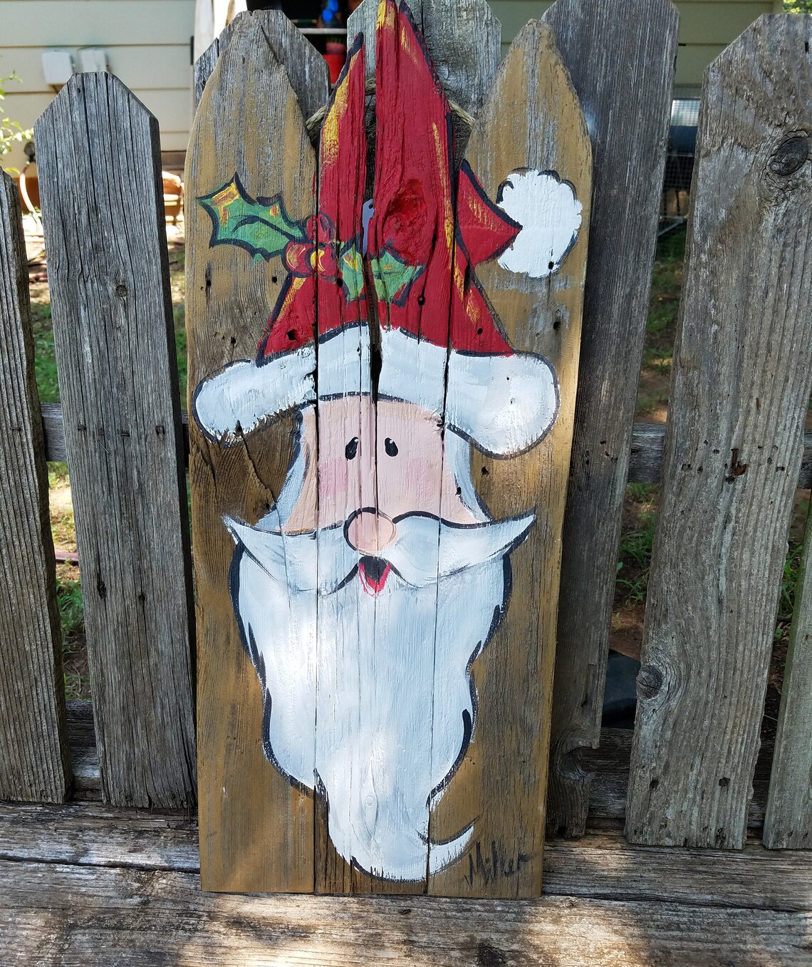Rustic Santa Painted on Reclaimed Barnyard Fence Farmhouse | Etsy