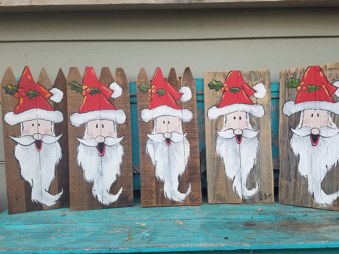 Rustic Santa Painted on Reclaimed Barnyard Fence Farmhouse | Etsy