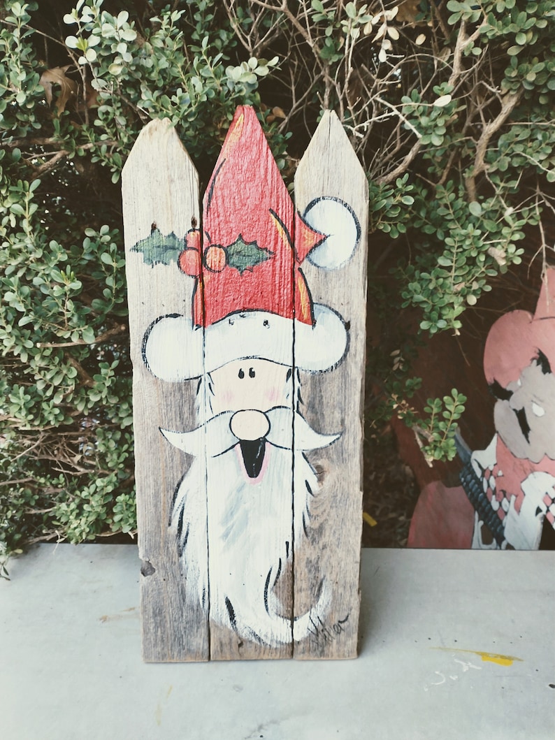 Rustic Santa Painted on Reclaimed Barnyard Fence Farmhouse Decor ...