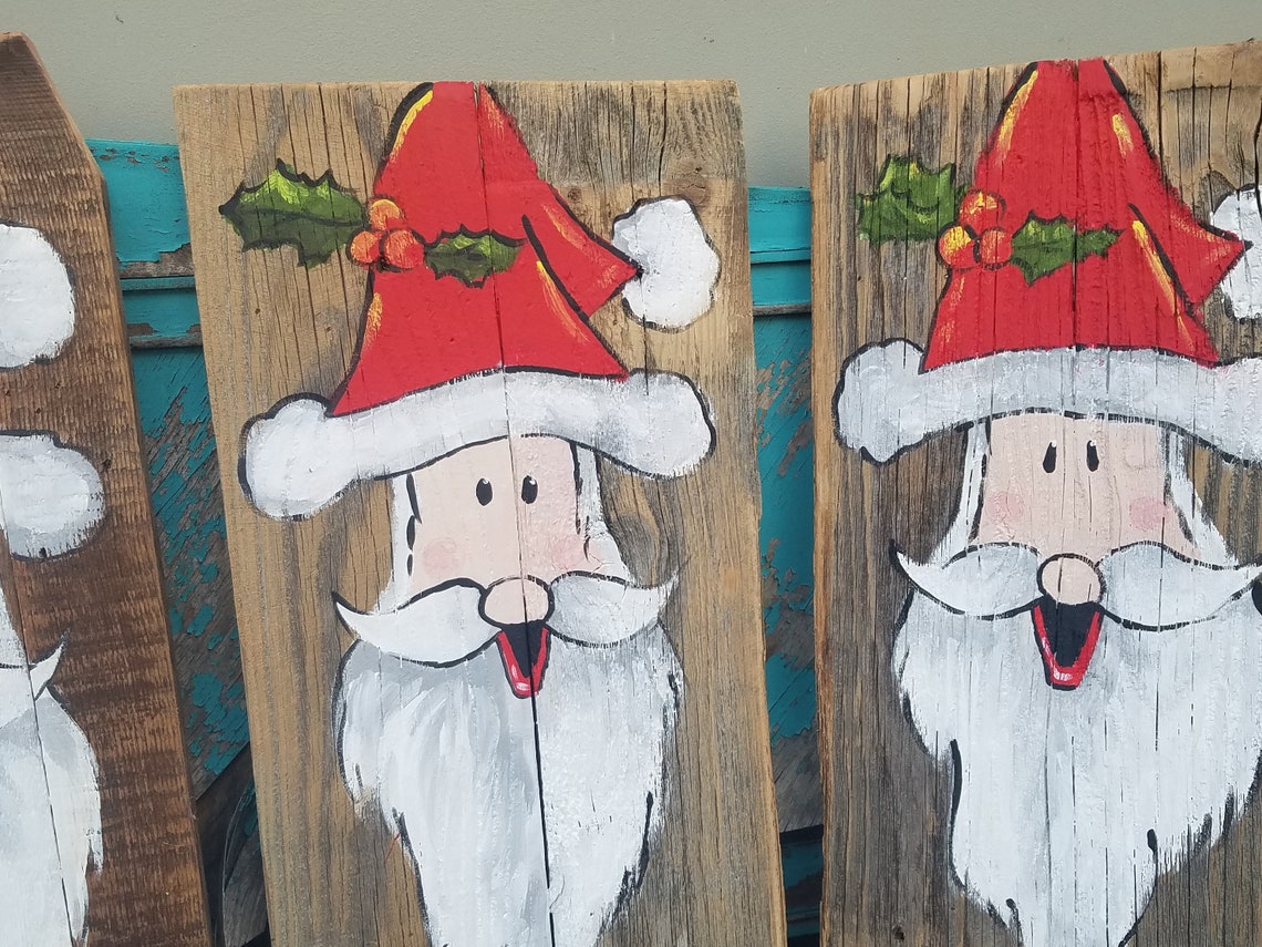 Rustic Santa Painted on Reclaimed Barnyard Fence Farmhouse | Etsy