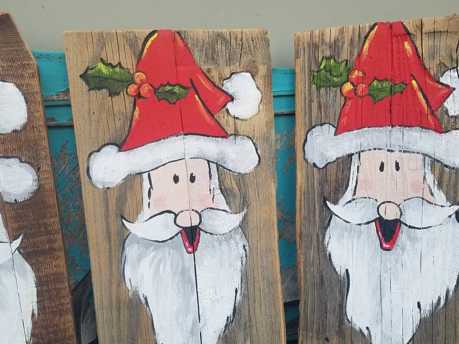 Rustic Santa Painted on Reclaimed Barnyard Fence Farmhouse Decor ...