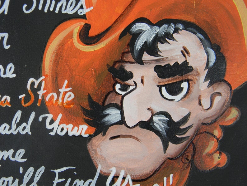 Oklahoma State University Pistol Pete OSU Alma Mater sign hand | Etsy