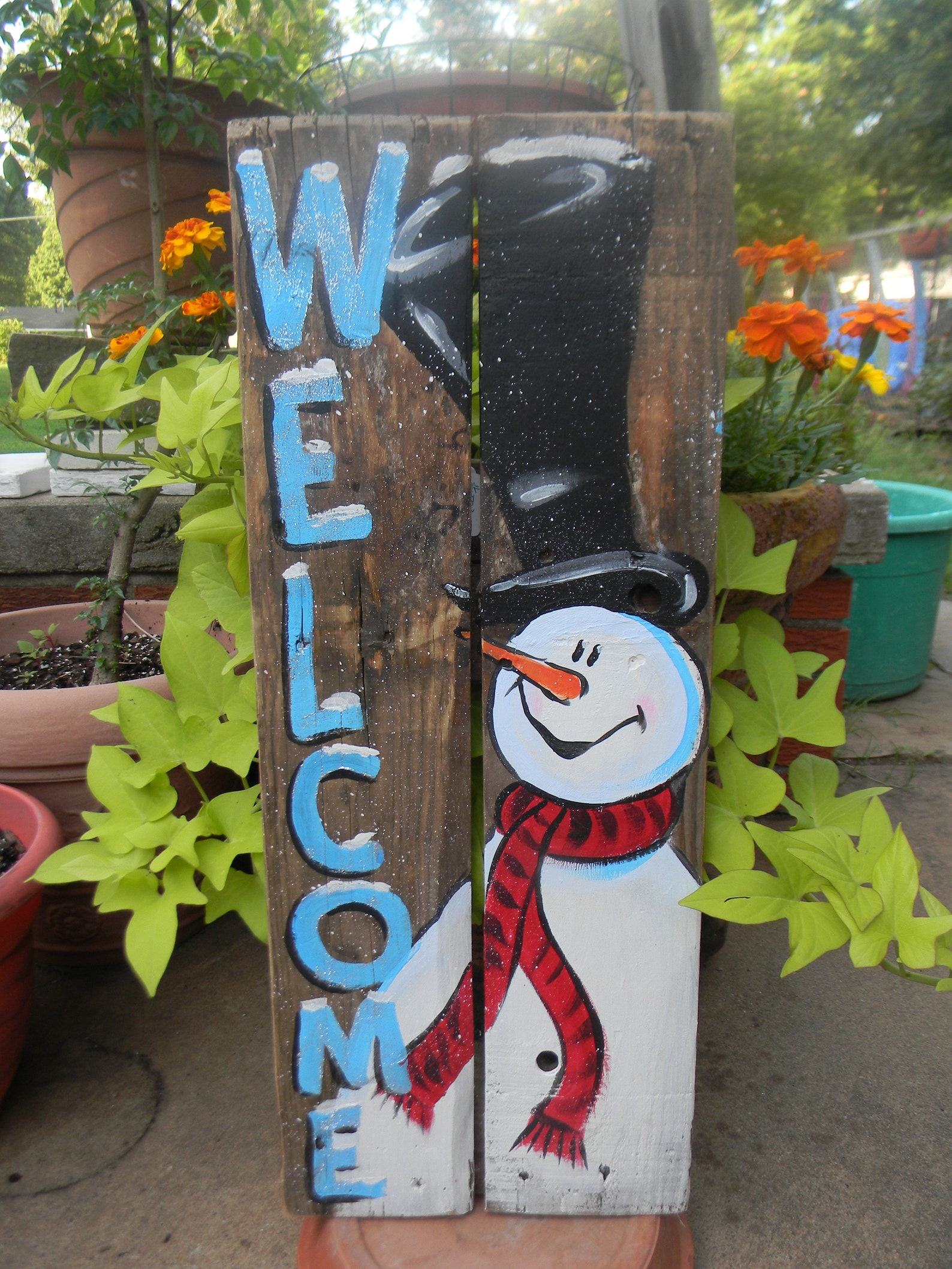 Snowman Welcome Wood Sign Hand Painted Front Porch Decor | Etsy