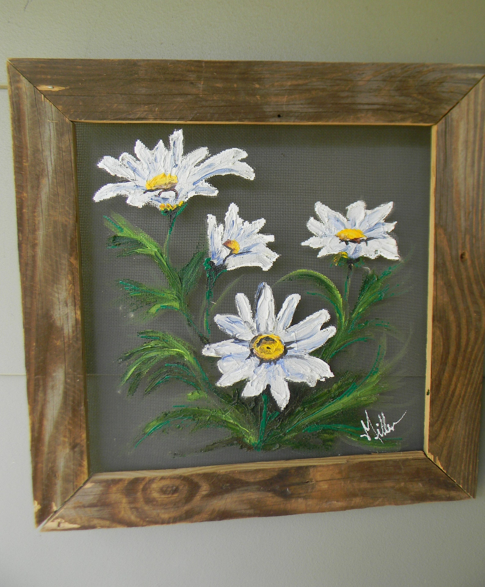 Daisies Window Screen Painting on Window Screen Reclaimed Wood - Etsy