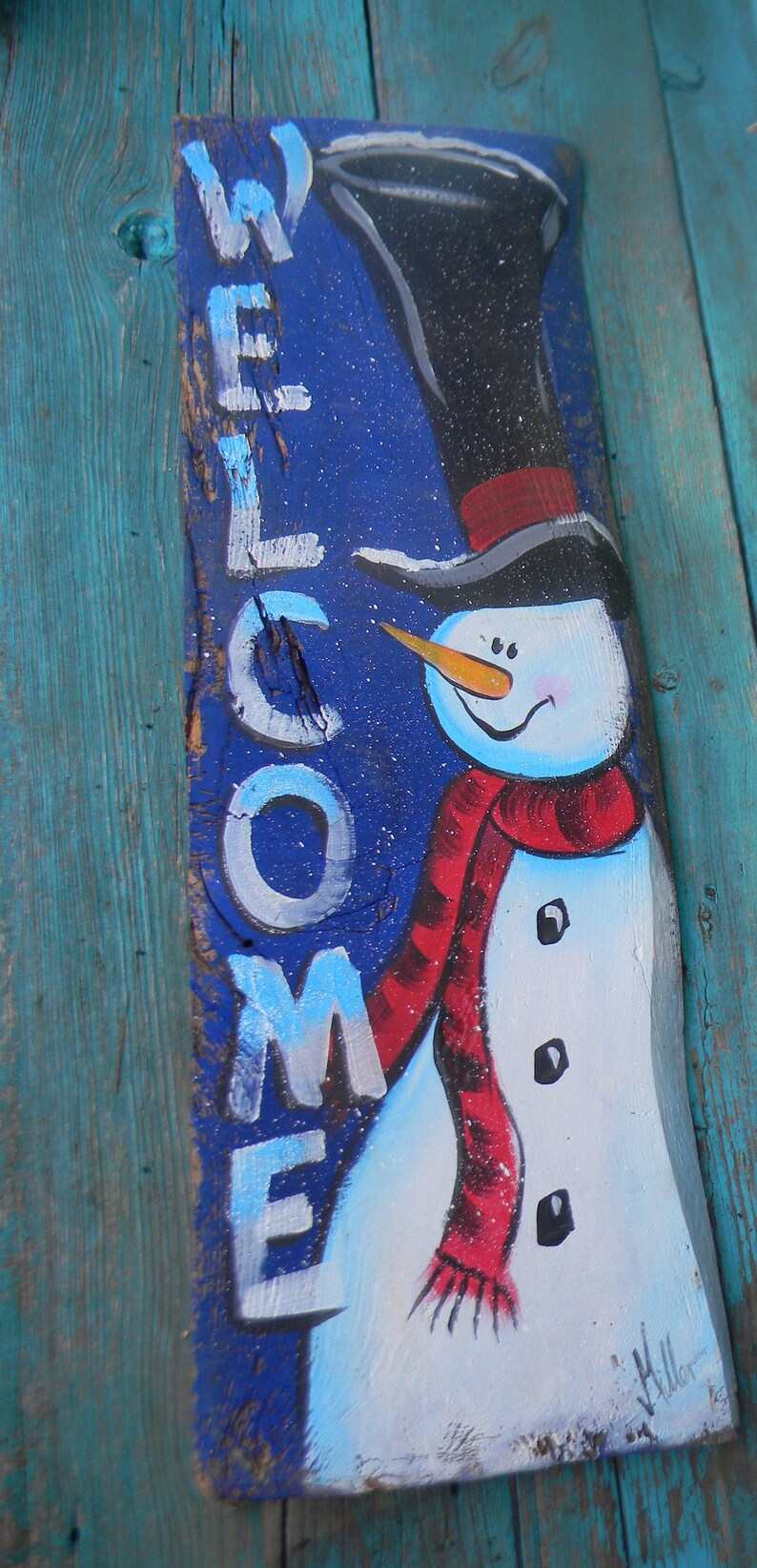 Snowman Welcome Wood Sign Hand Painted Front Porch Decor - Etsy