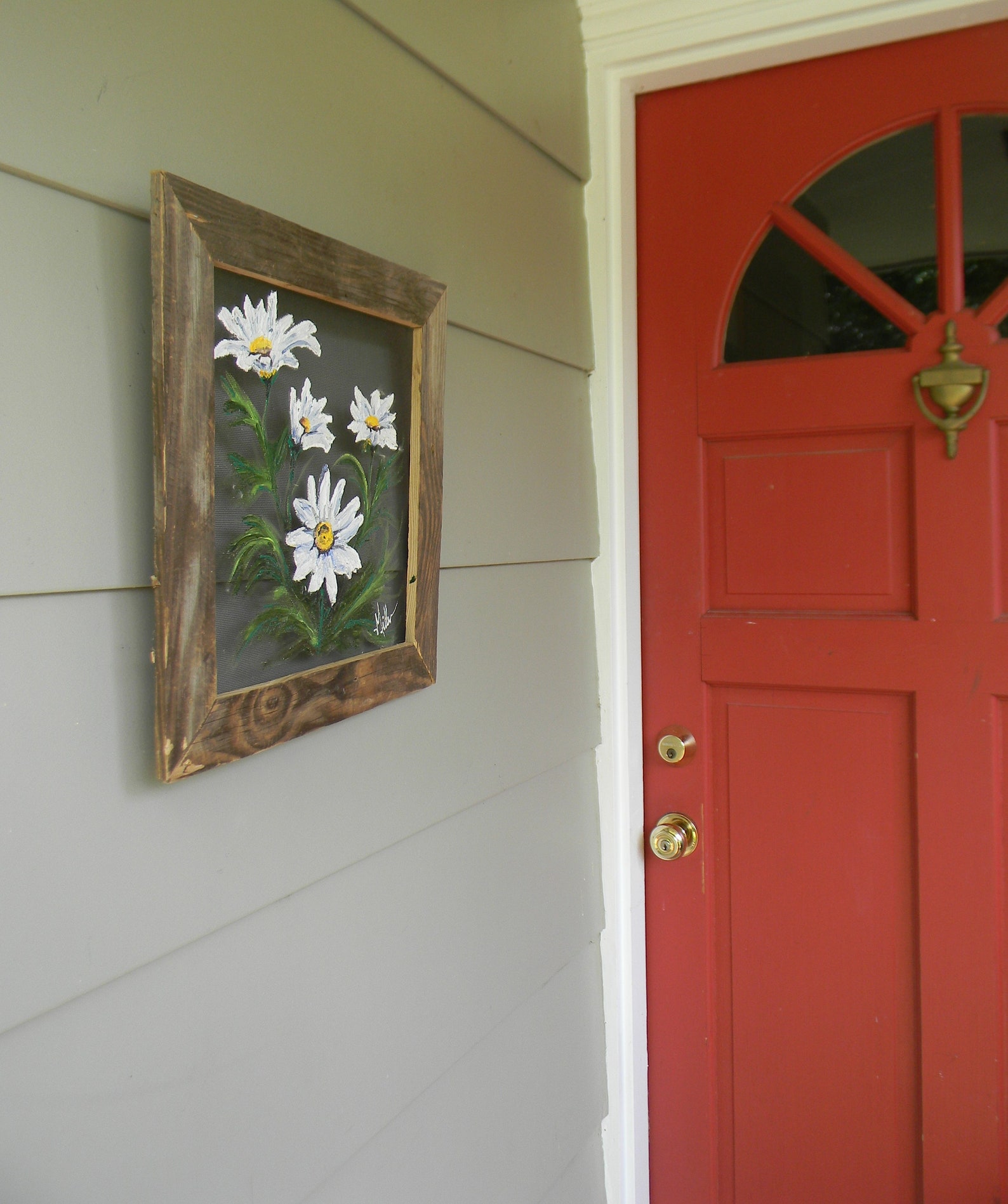 Daisies Window Screen Painting on Window Screen Reclaimed Wood - Etsy