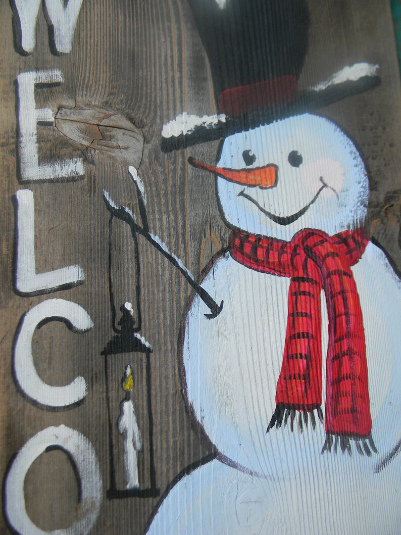 Hand Painted Snowman Welcome Sign: Rustic Christmas Porch Decor - Etsy