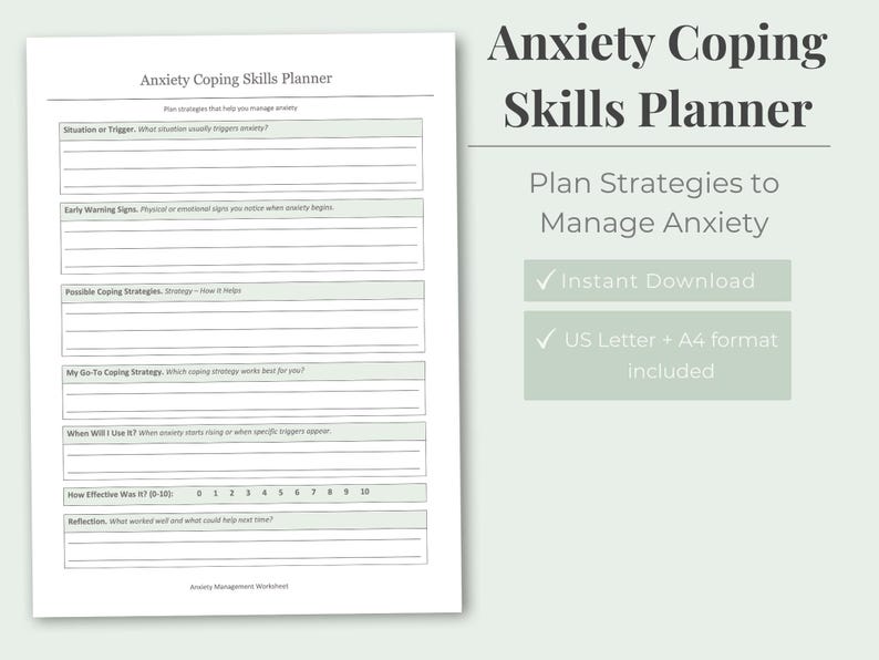 Anxiety Coping Skills Planner Printable | Anxiety Coping Worksheet PDF ...