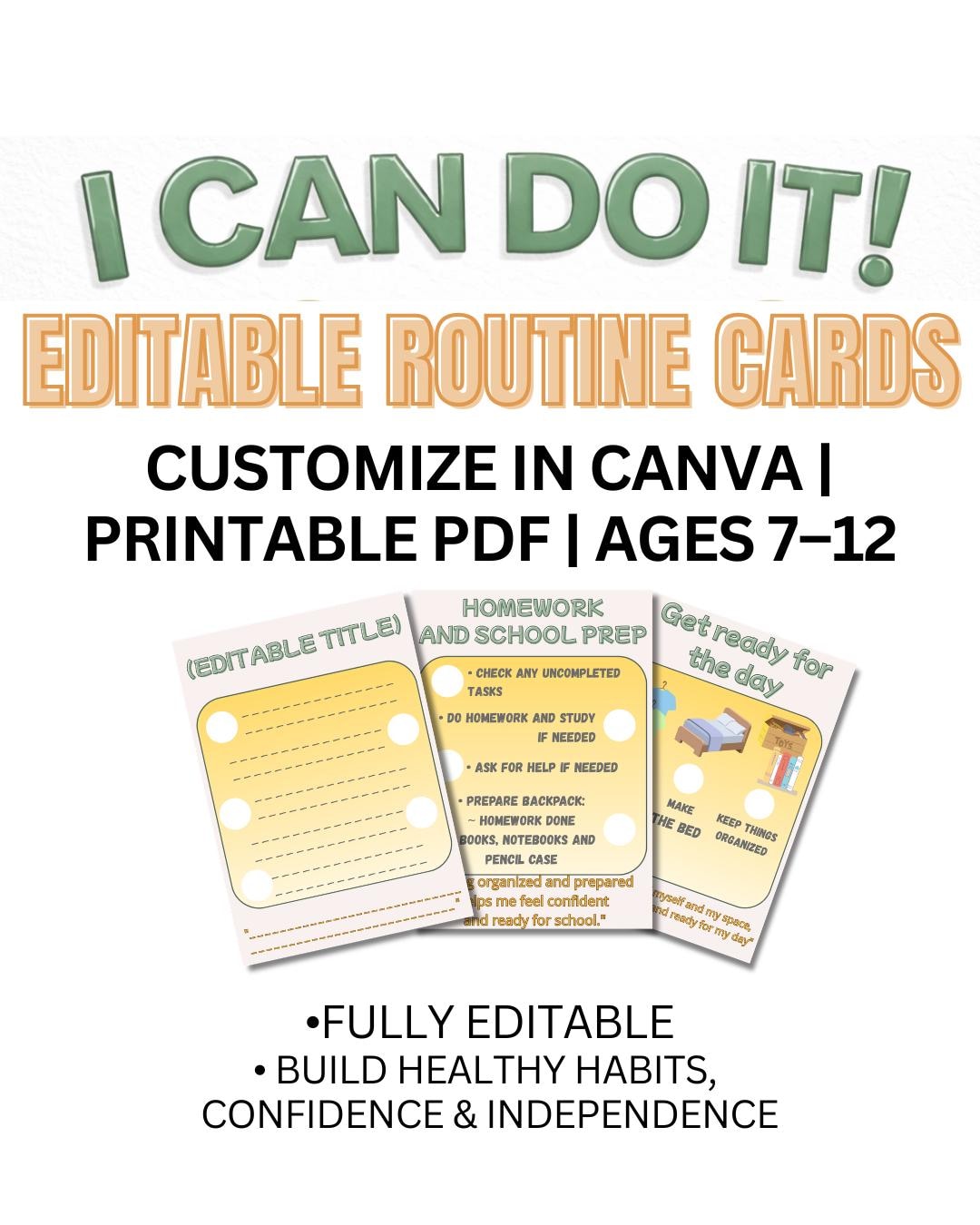 Tarjetas de rutina diaria para niños de 7 a 12 años (versión editable ...