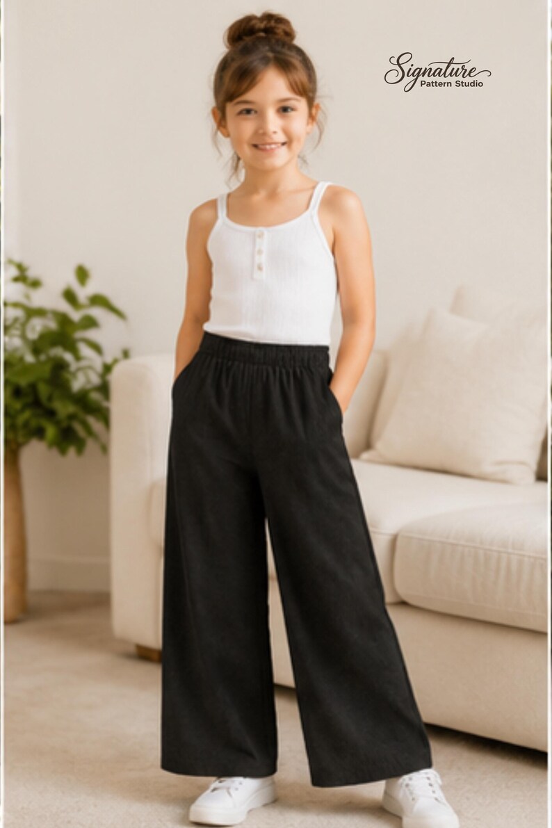 Girls Wide Leg Pants Sewing Pattern PDF | Kids Elastic Waist Trousers ...