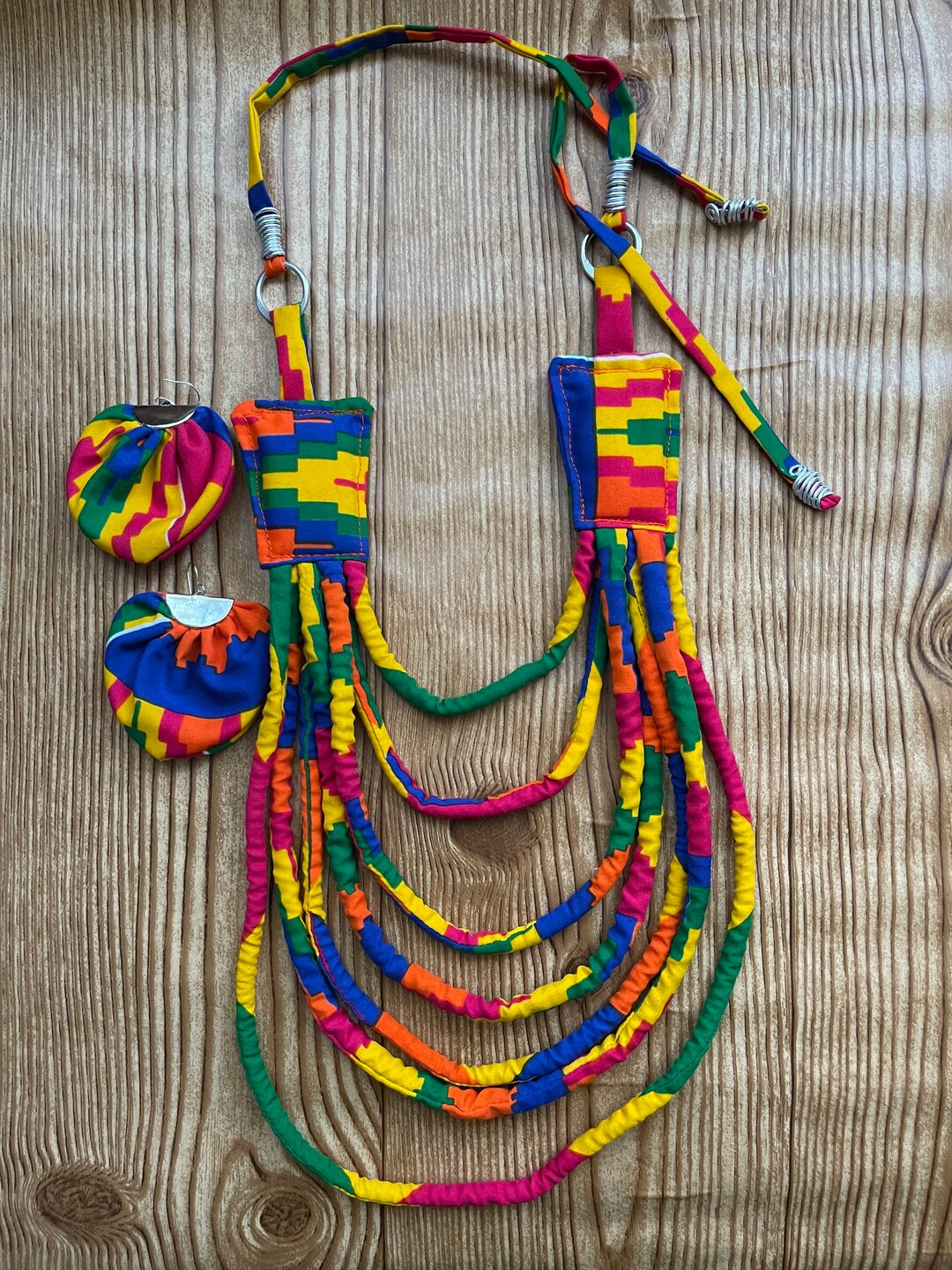 African Print Necklace Set, African Print Bib Necklace, Handmade ...