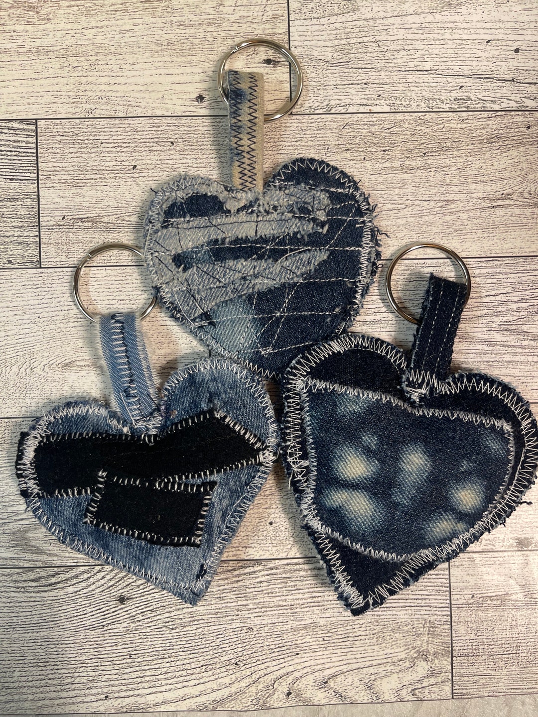 Recycled Keychain, Repurposed Keychain, Denim Keychain, Keychain ...
