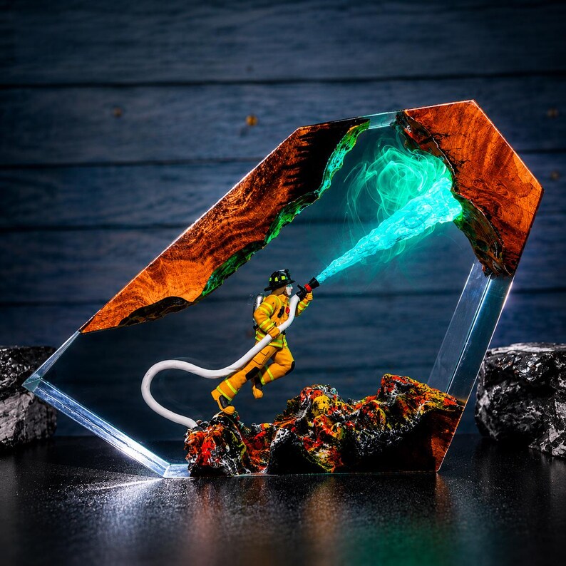 Firefighter Resin Lamp, Firefighter Gift, Fireman Night Light, Fire ...