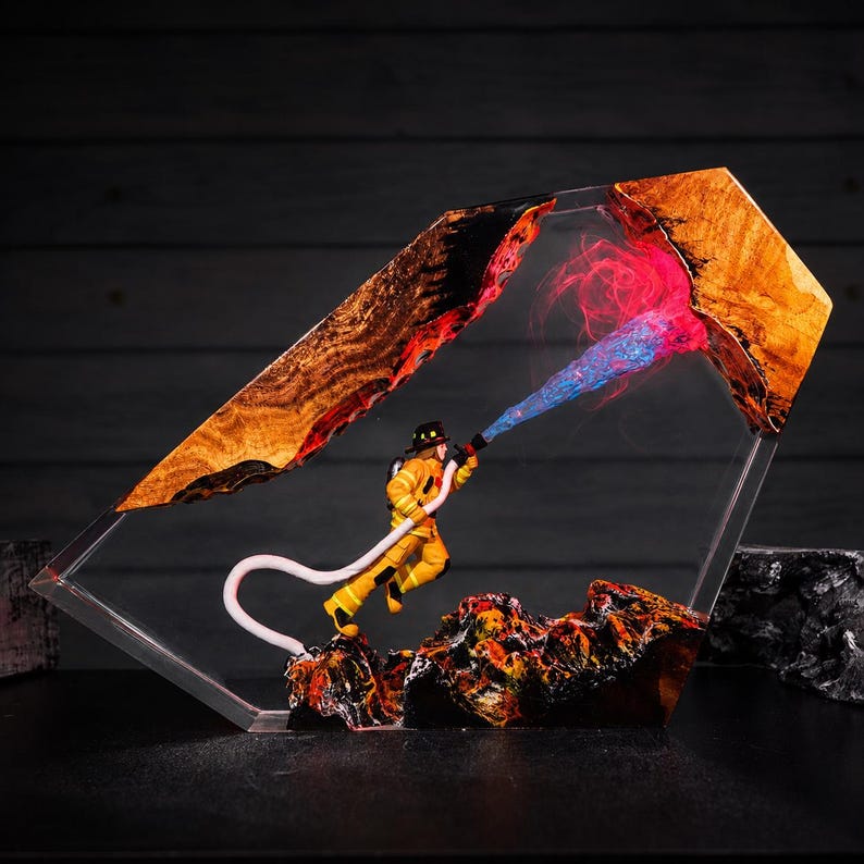Firefighter Resin Lamp, Firefighter Gift, Fireman Night Light, Fire ...