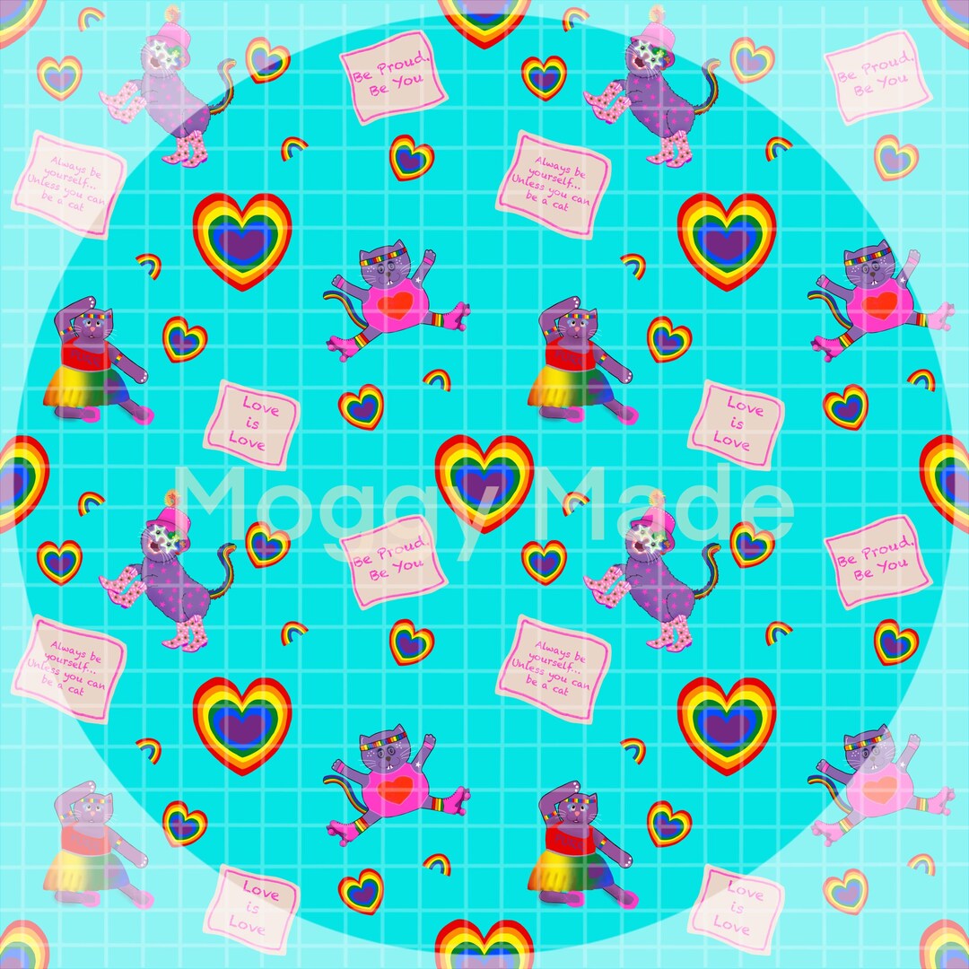Cat LGBTQ Pride Seamless Pattern Hand-drawn Digital File Instant Vinyl ...