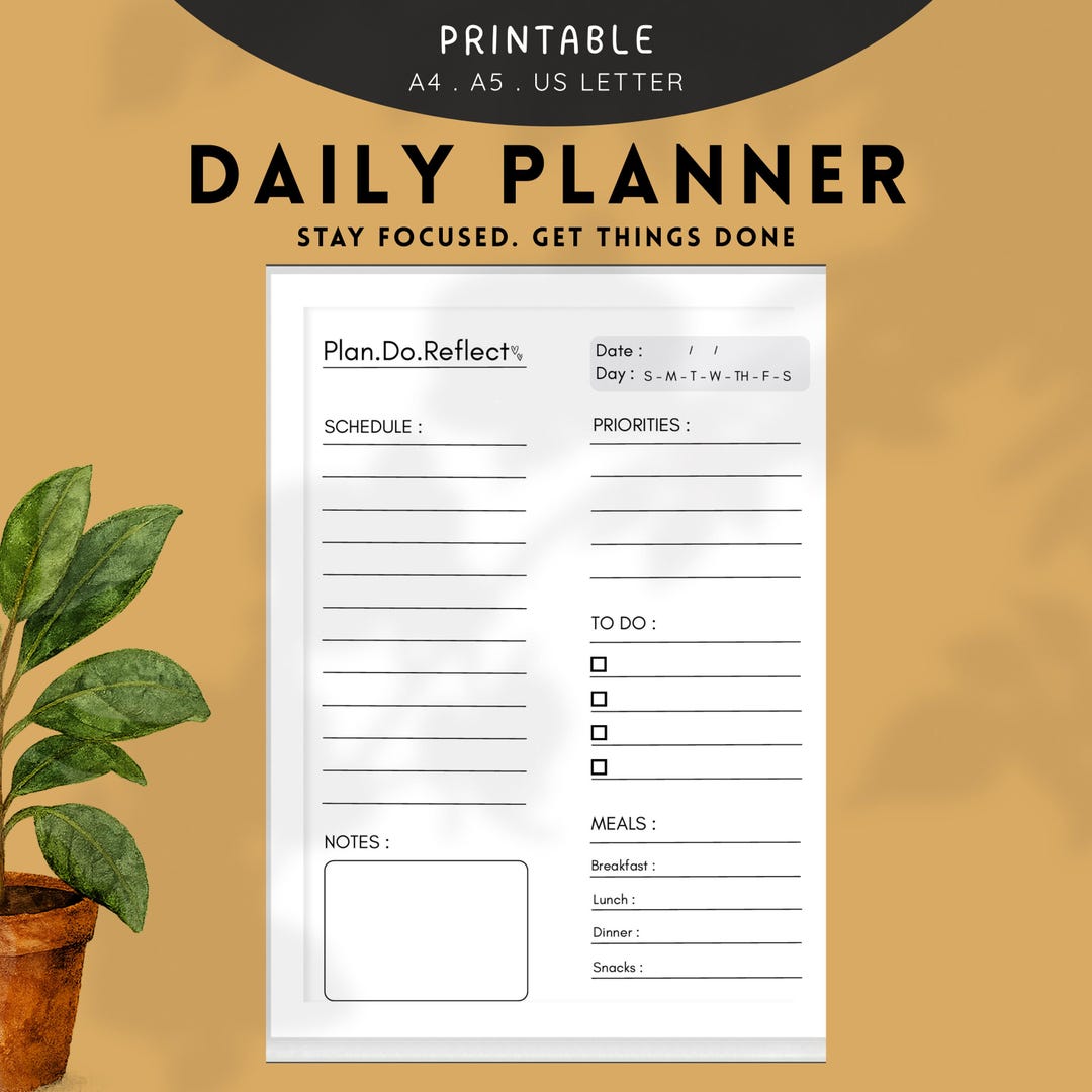 Minimalist Daily Planner Printable | Undated, A4 A5 Letter (PDF ...