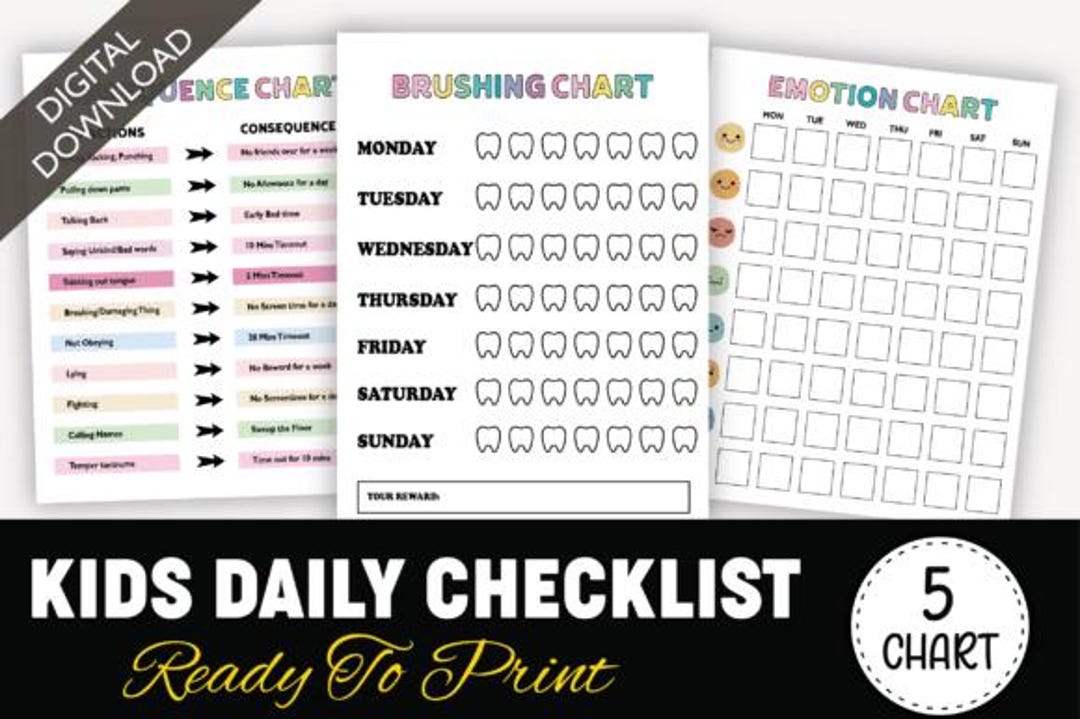 Kids Daily Checklist, Routine Planner, Chore Chart (printable PDF) - Etsy
