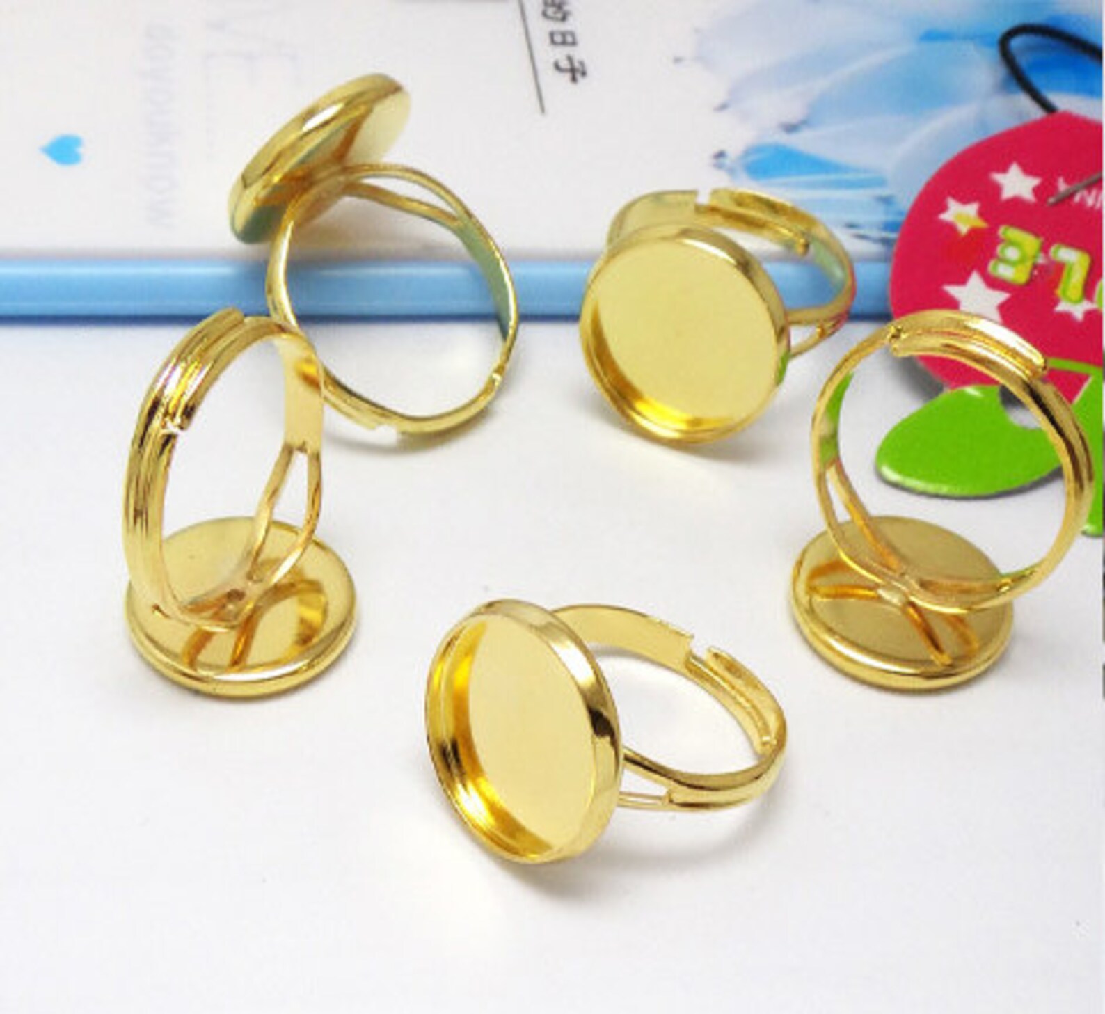 Ring Blanks 10pcs 14mm Gold Plated Brass Adjustable Cabochon | Etsy
