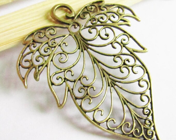 Large Filigree Leaf Charm 3pcs Antique Bronze Huge Leaves - Etsy