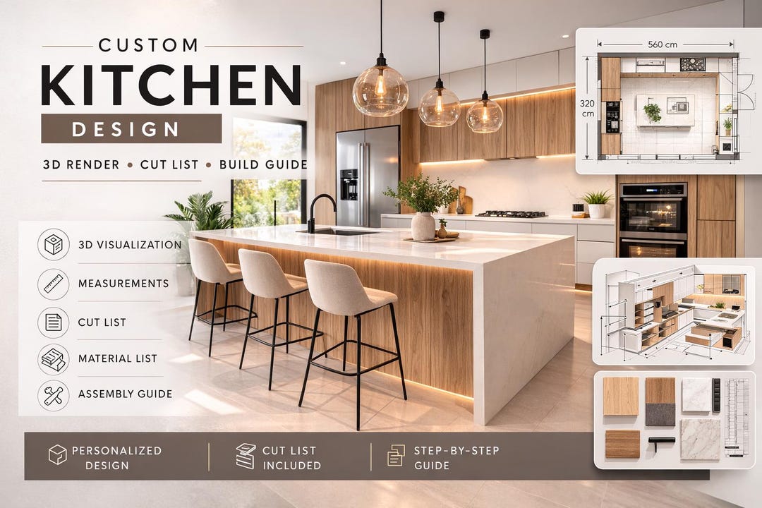 Custom Kitchen Design | 3D Kitchen Render | Kitchen Cabinet Plans | Cut ...