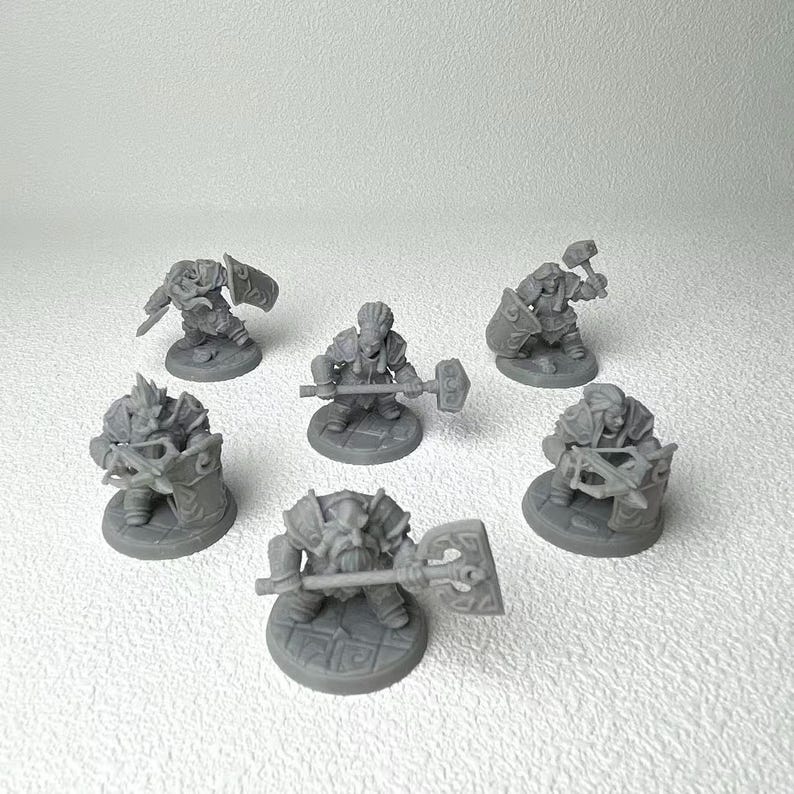 DND Dwarf Miniatures - 6 Pack Paintable 3D Printed Figures for Tabletop ...