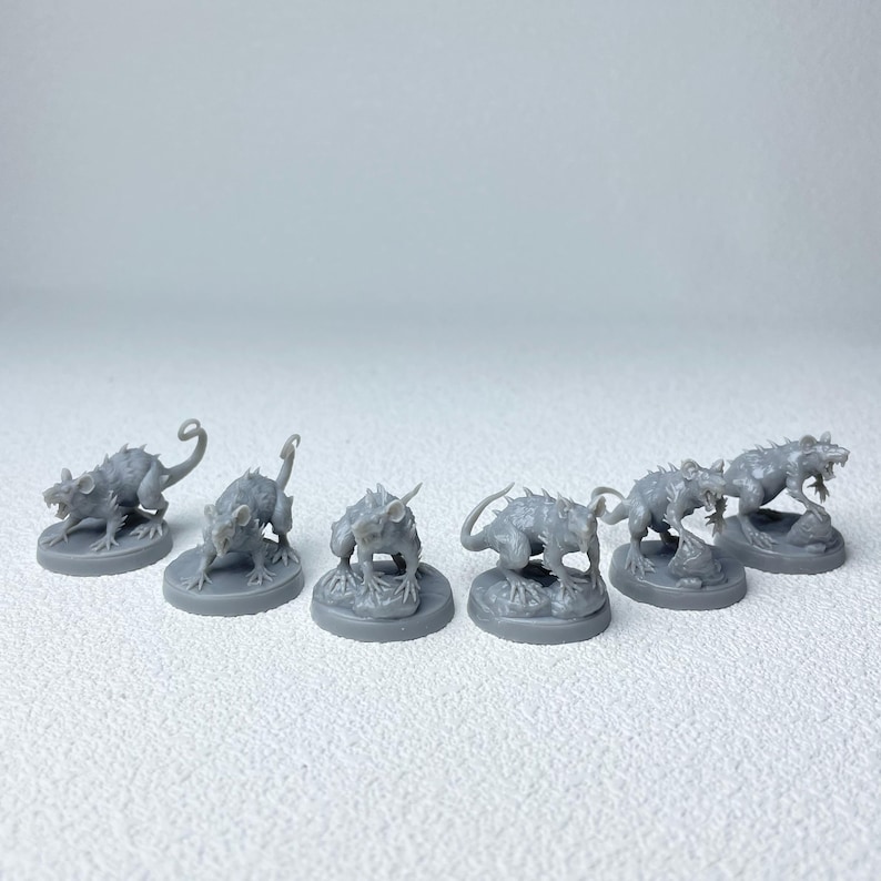 DND Giant Rat Monsters Miniatures Models - 6 Pack Paintable 3D Printed ...