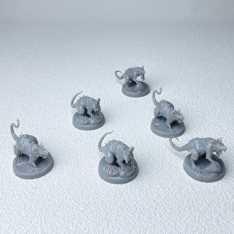 DND Giant Rat Monsters Miniatures Models - 6 Pack Paintable 3D Printed ...
