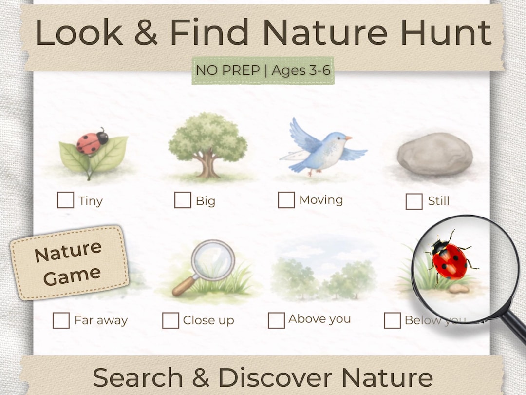 Look & Find Nature Hunt Printable | Kids Outdoor Scavenger Game Ages 3 ...