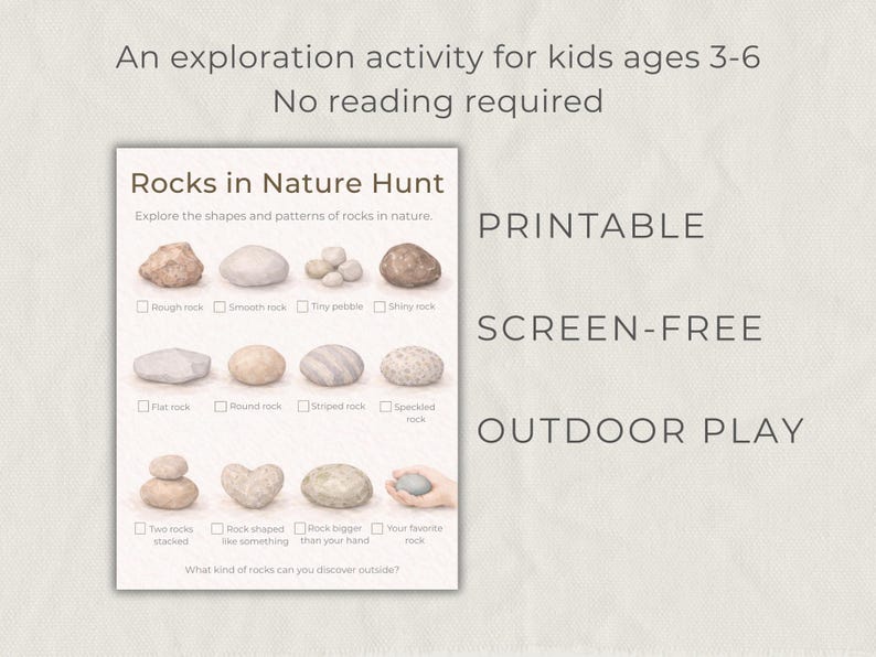 Rock Scavenger Hunt Printable | Nature Walk Game for Kids | Outdoor ...