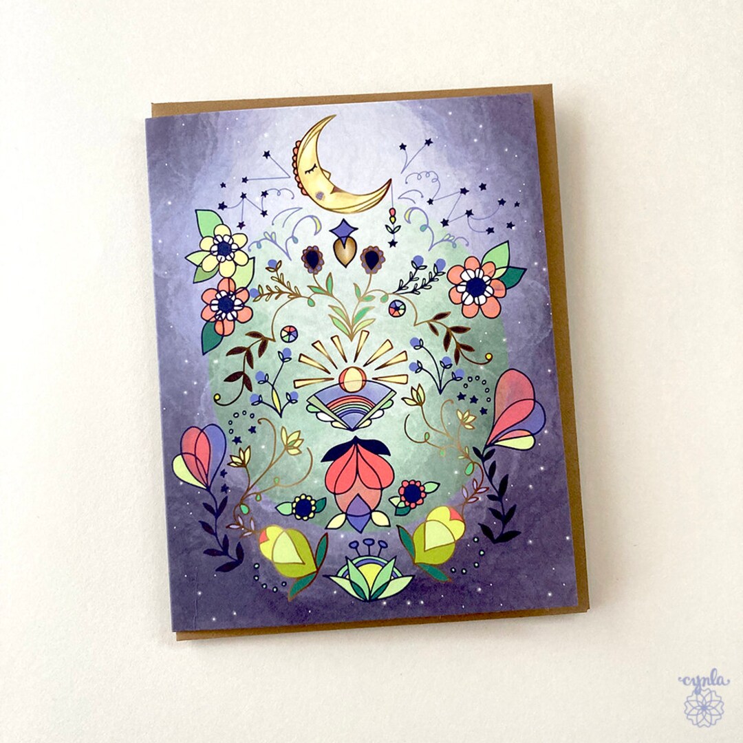 Moon Glow Greeting Card - Moon Birthday Card Blank Mystic Moon Goddess ...