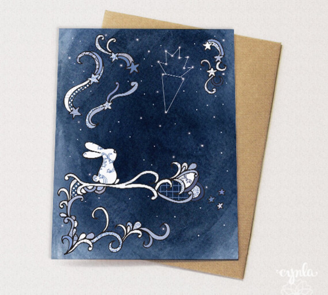 Starry Bunny Happy Birthday Card - Constellation Card Bunny Lover Card ...
