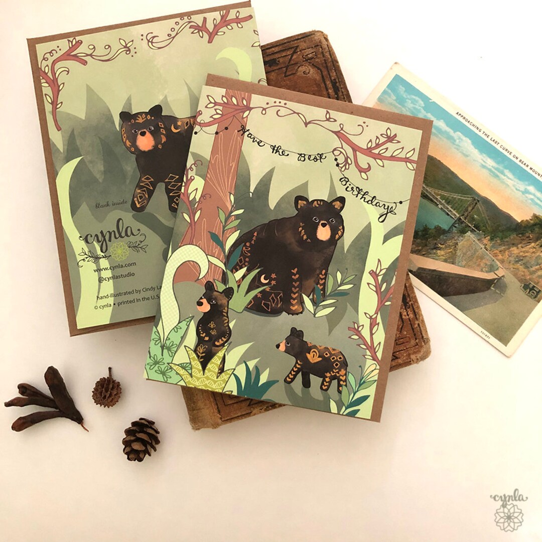 Black Bears Greeting Card - Bear Birthday Card Black Bear Card Forest ...