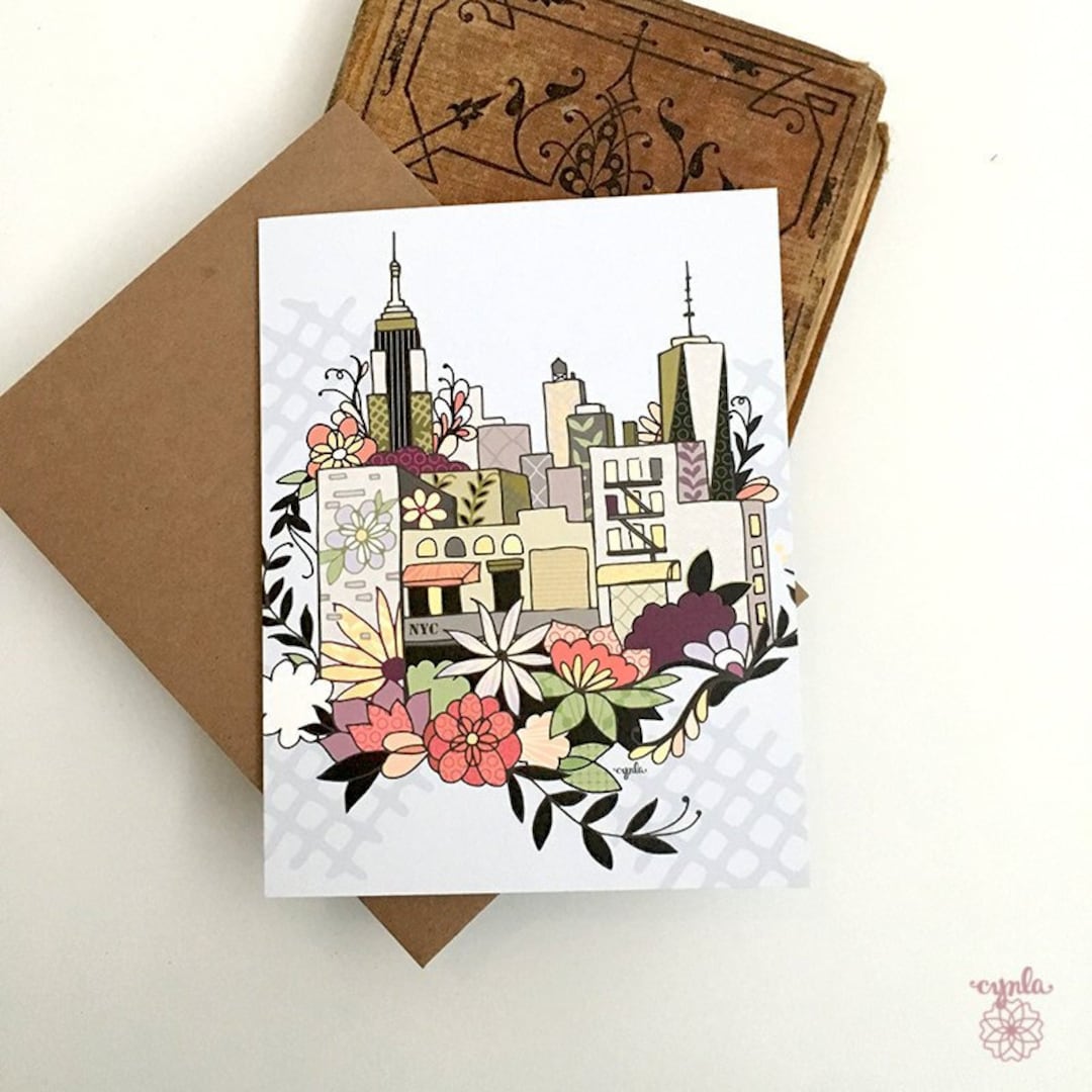 New York City Card - NYC Flower Skyline, Happy Birthday, NYC Card New ...