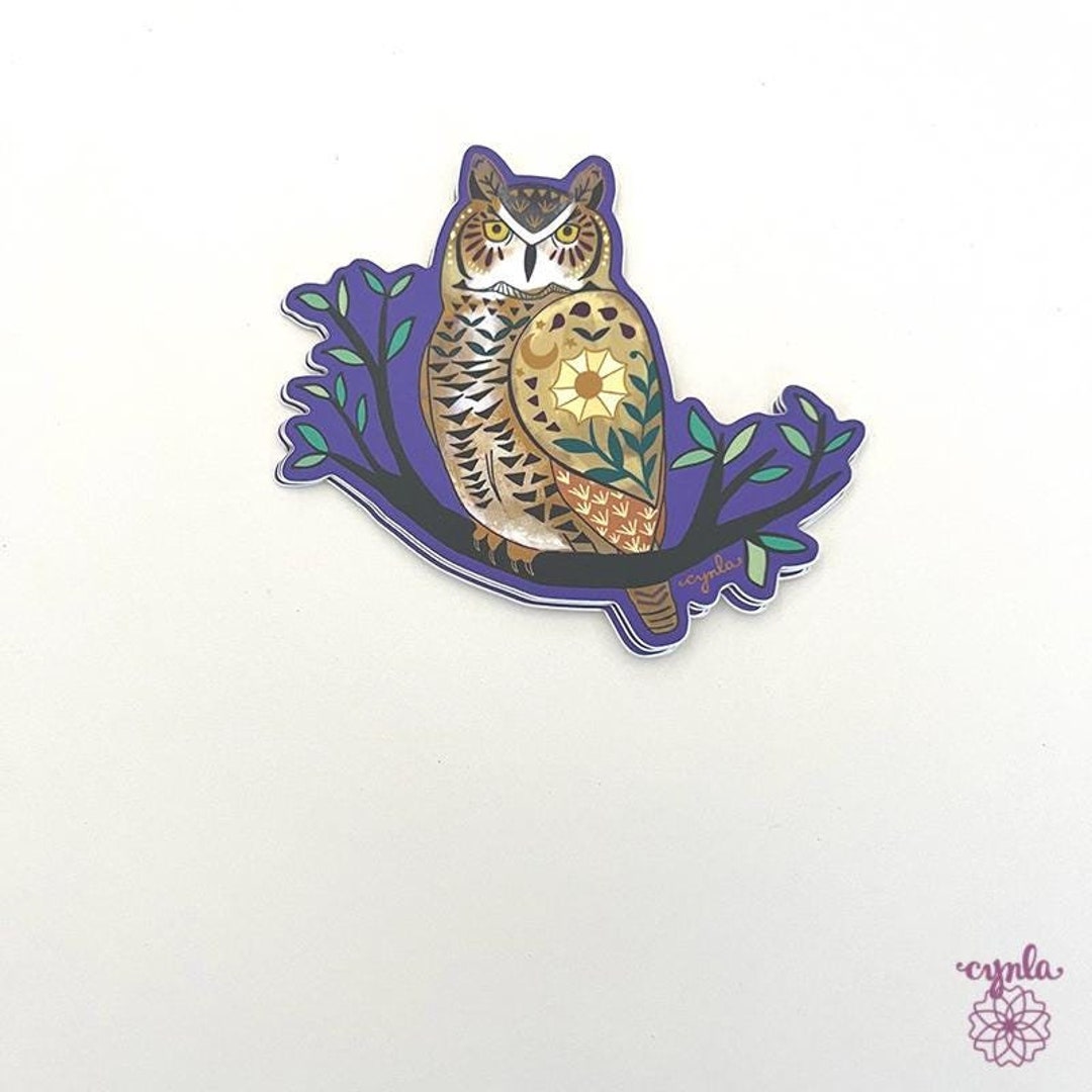 Great Horned Owl Sticker - Woodland Bird Owl Forest Sticker Vinyl ...