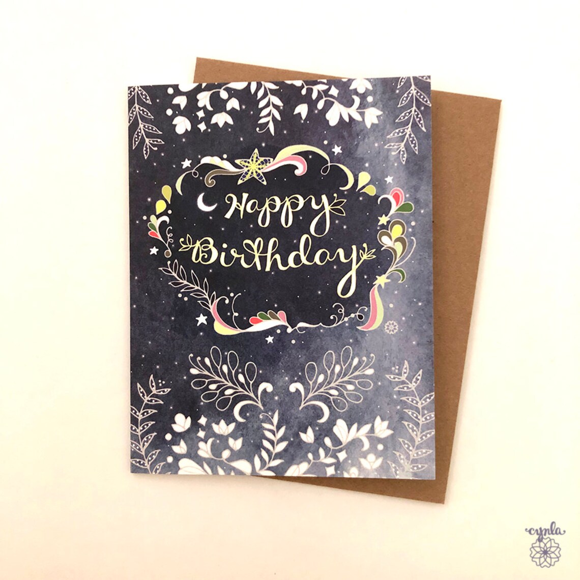 Starry Birthday Greeting Card Moon and Stars Greeting Cards Cynla Paper ...