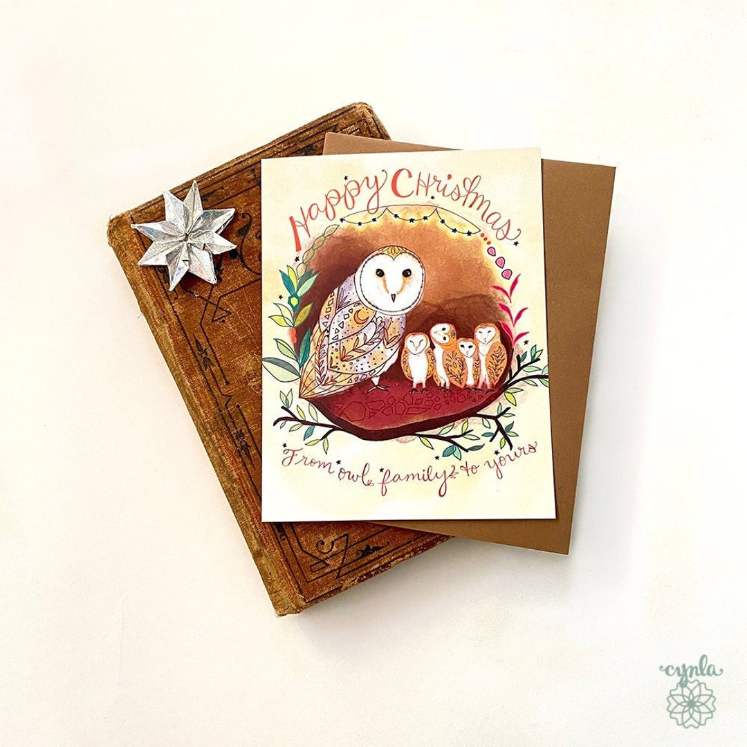 Woodland Owl Christmas Card - Owl Family Xmas Card, Funny Holiday ...