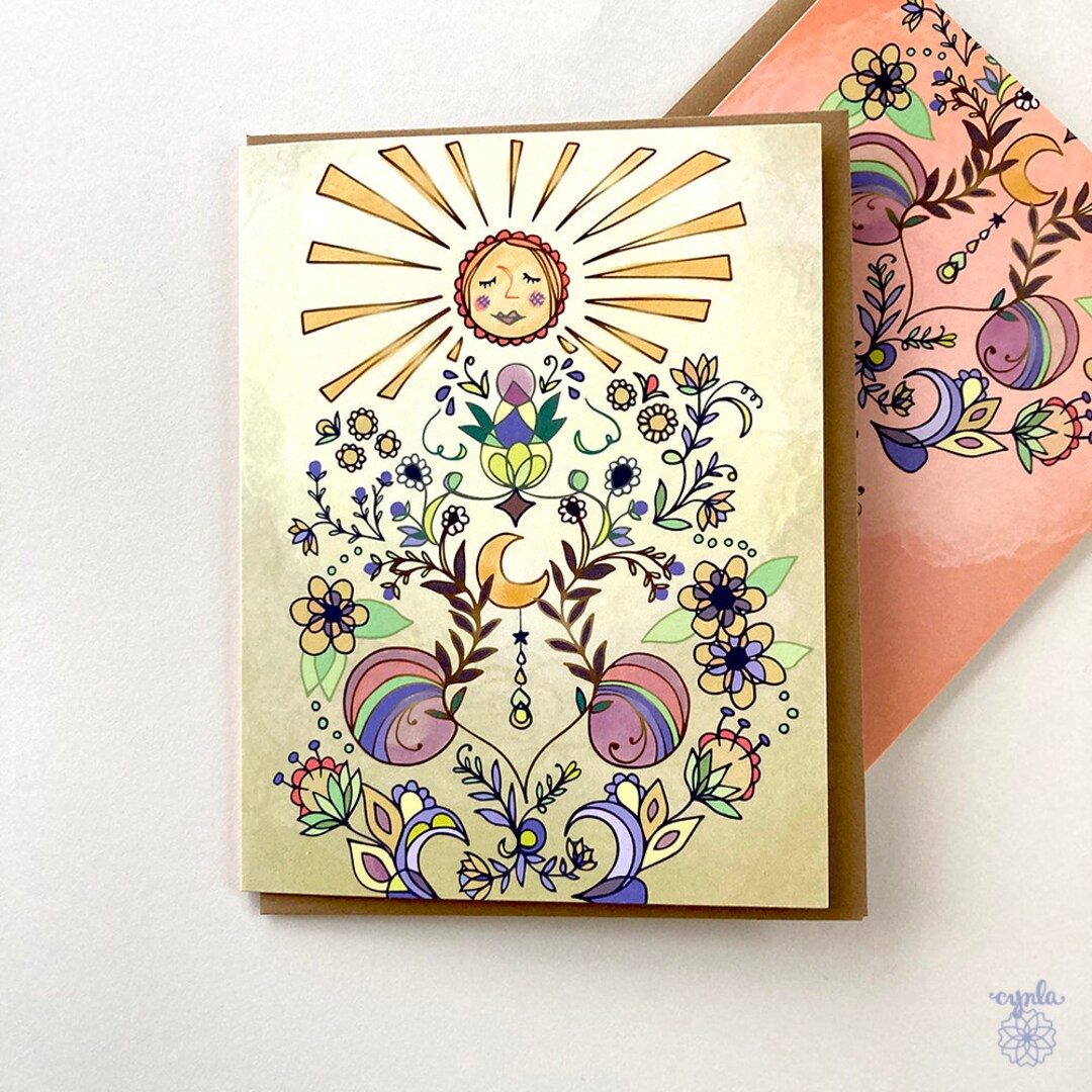 Sun Glow Greeting Card -sun Birthday Card Blank Mystic Sunny Sun ...