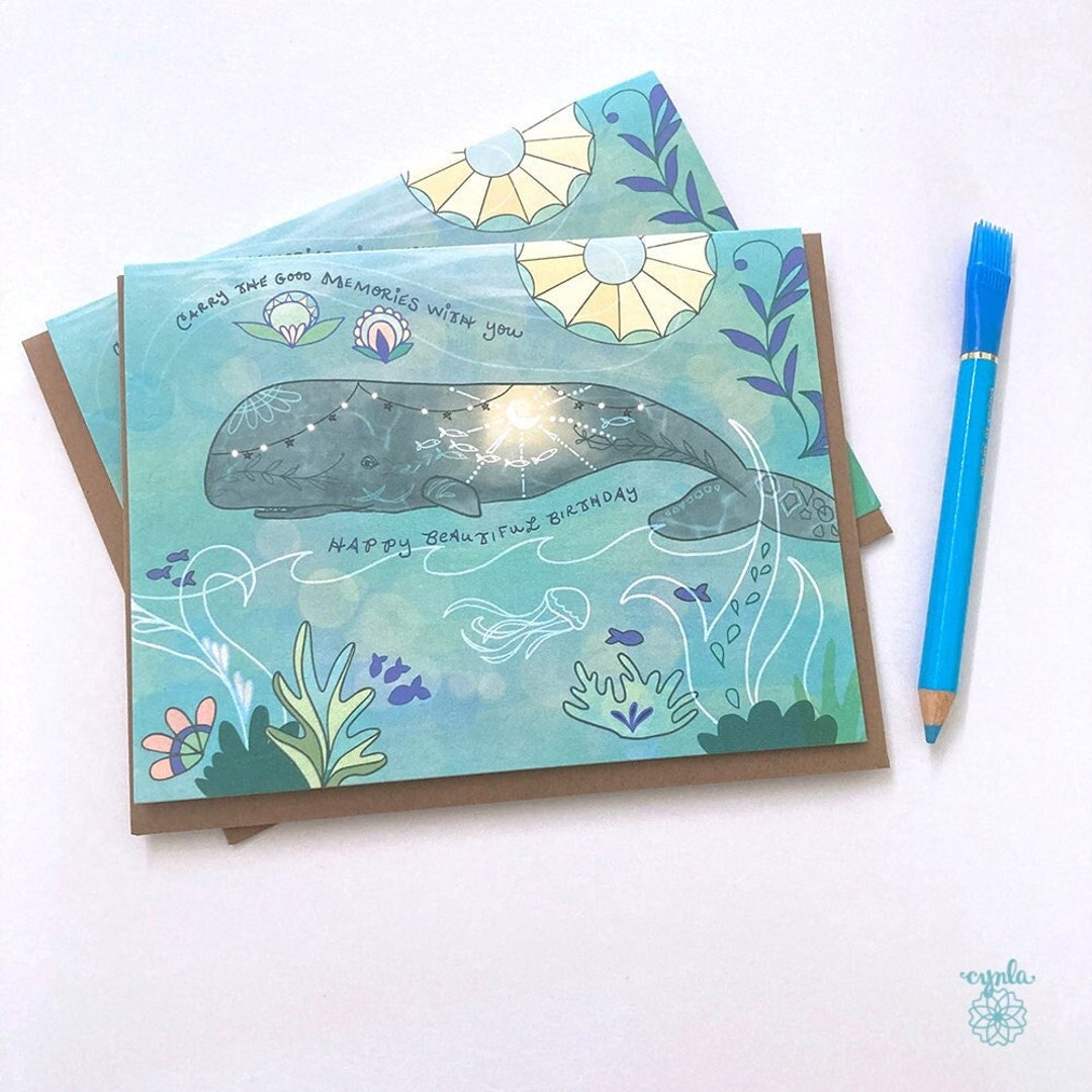 Memory Whale Birthday Card - Whale Birthday Card, Whale Greeting Cards ...
