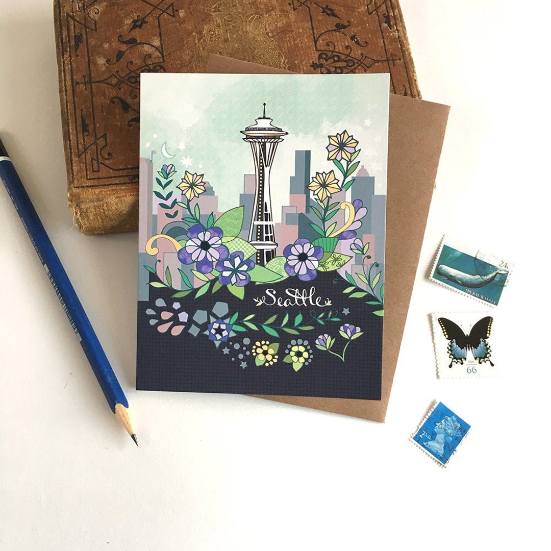 Seattle Card - Space Needle Greeting Card, Washington City Cards Paper ...