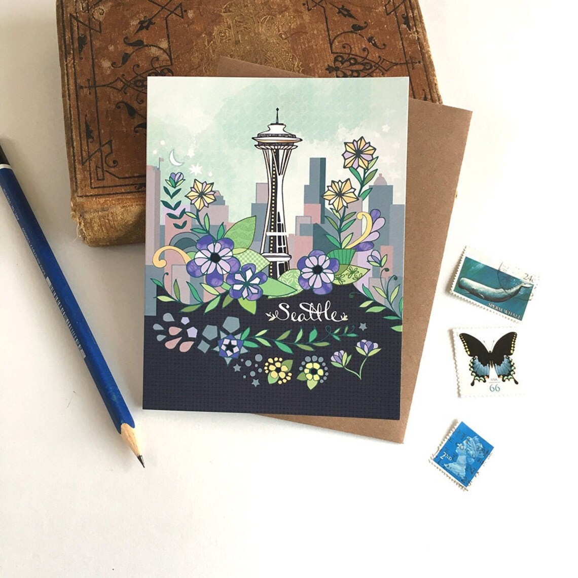 Seattle Card Space Needle Greeting Card Washington City - Etsy