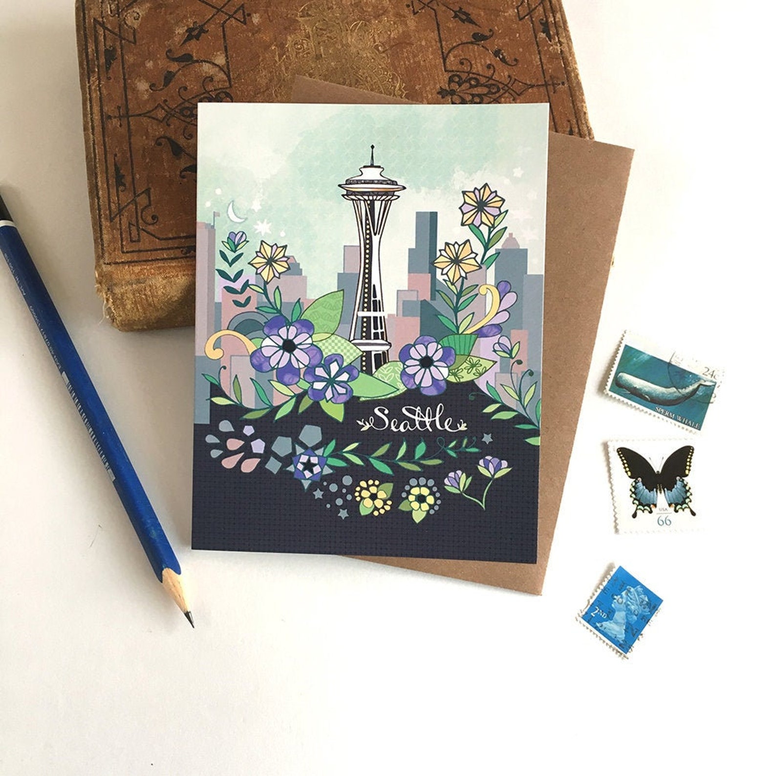 Seattle Card Space Needle Greeting Card Washington City - Etsy
