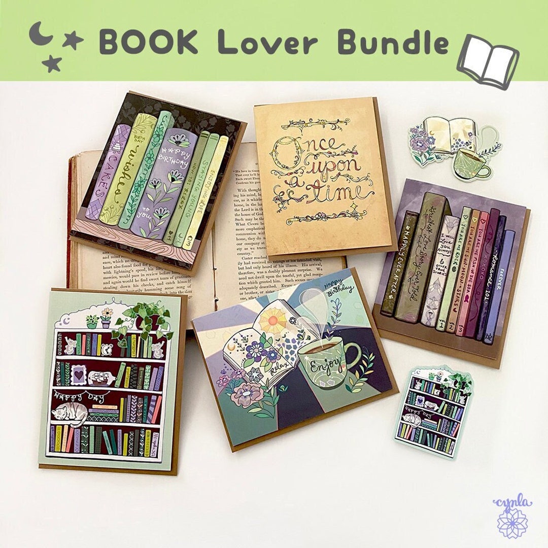 BOOK BUNDLE Book Lover Card Pack, Reading Lover Cards Librarian Gift ...